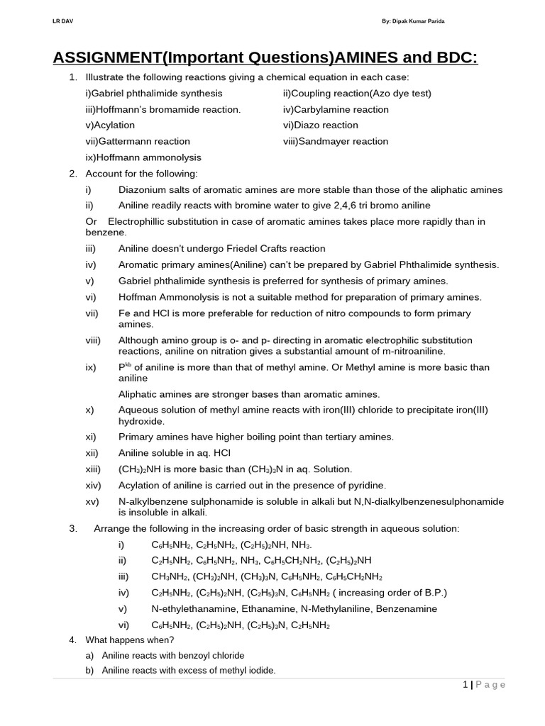 Amines and BDC: Key Reactions and Concepts | PDF | Amine | Functional Group