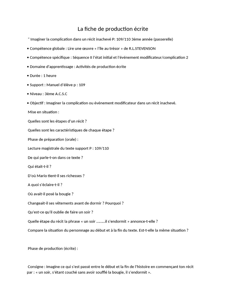 Imaginer une complication narrative en 3ème | PDF