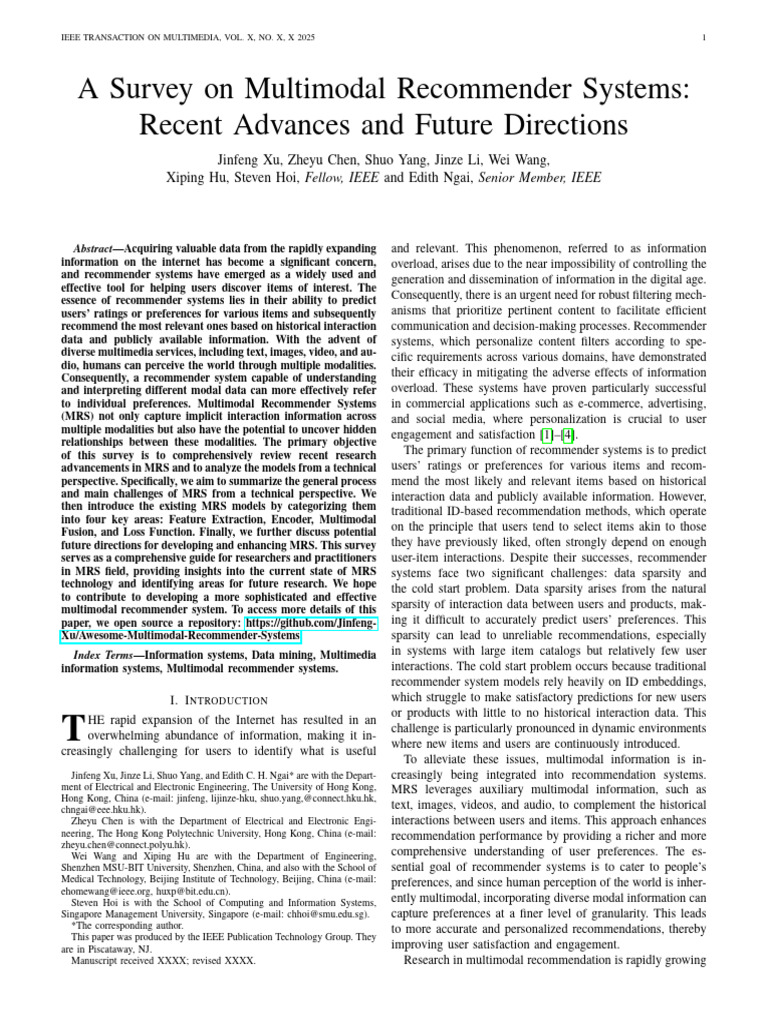 Multimodal Recommender Systems Survey | PDF | Cognition | Information ...