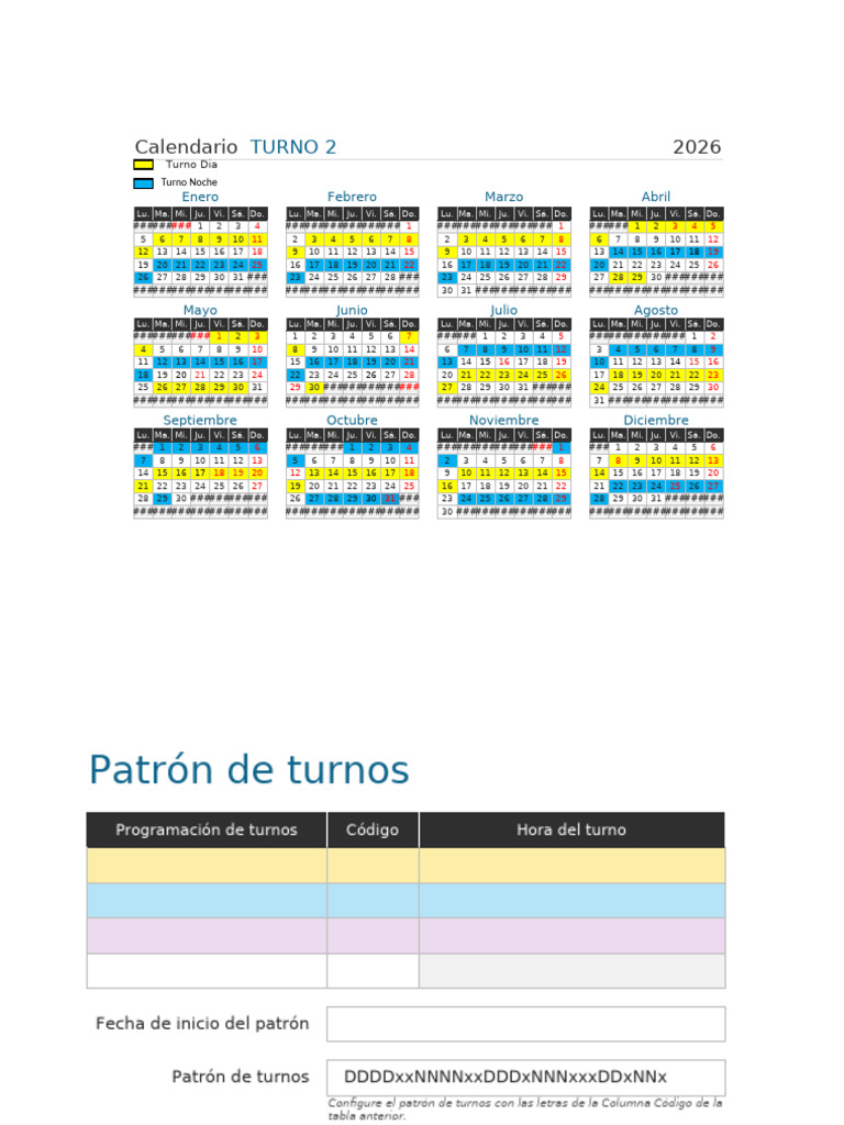 Calendario de Turnos 2026: Programación | PDF