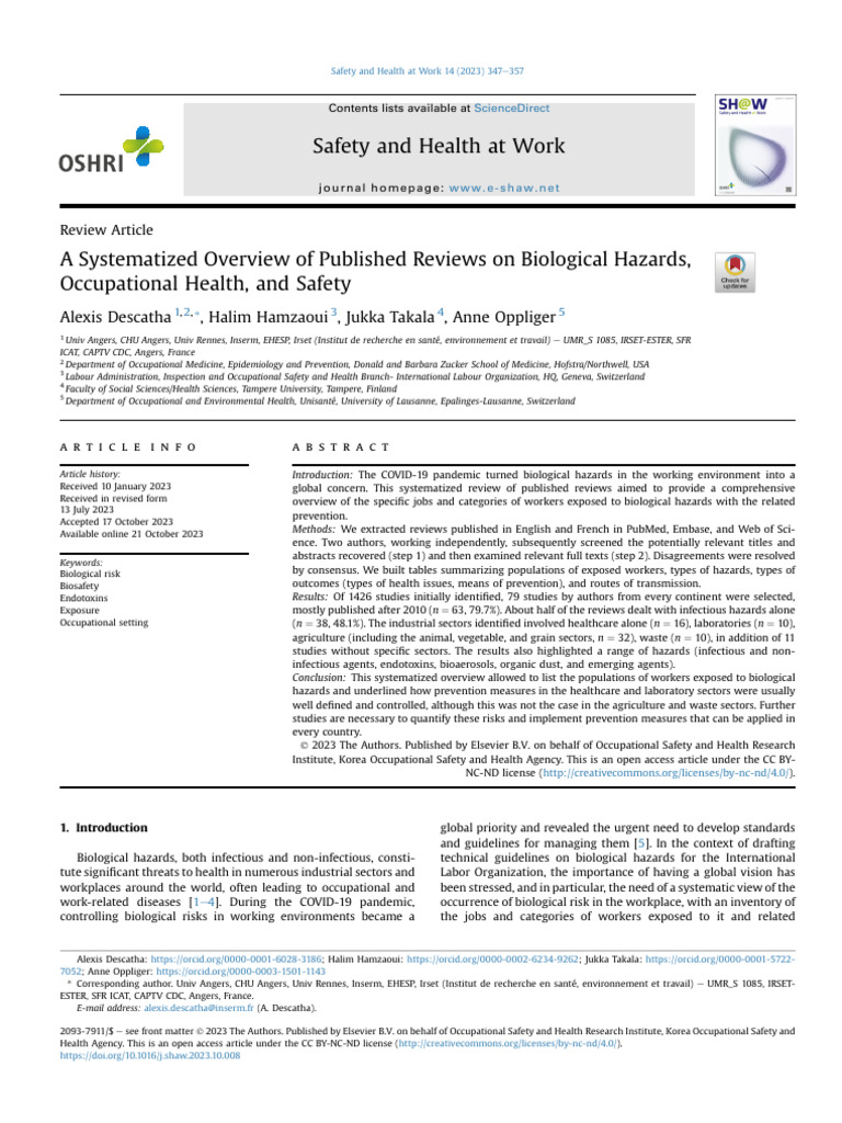 A Systematized Overview of Published Reviews On Biological Hazards ...