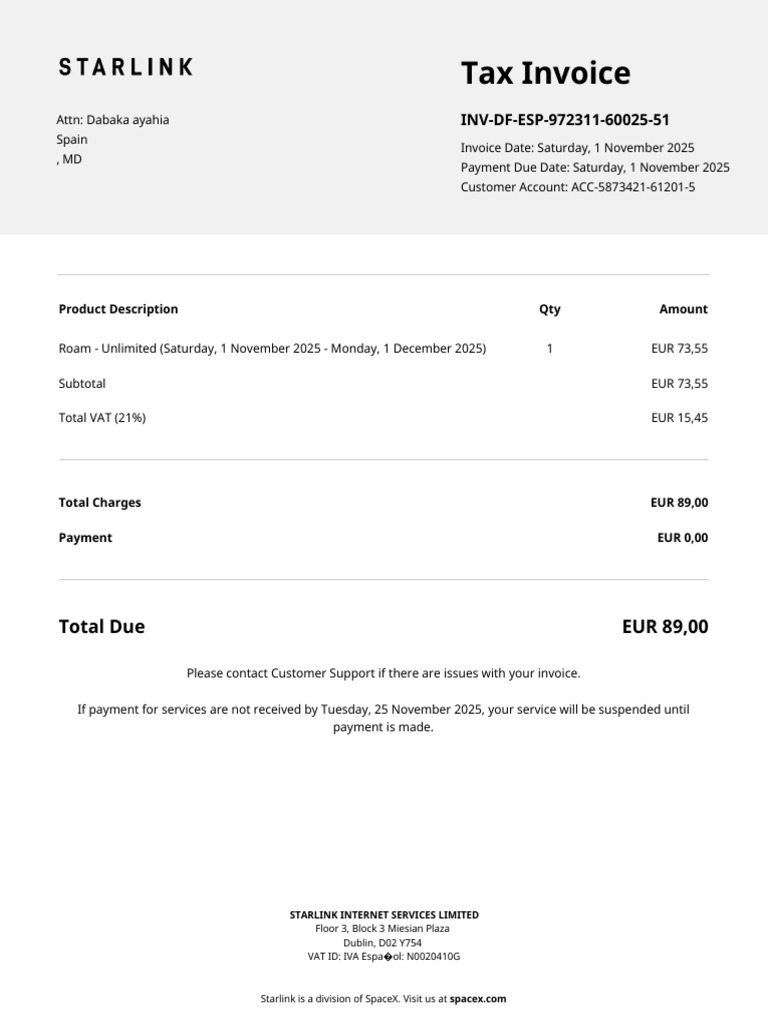 Inv DF Esp 972311 60025 51 1 | PDF | Invoice | Space X