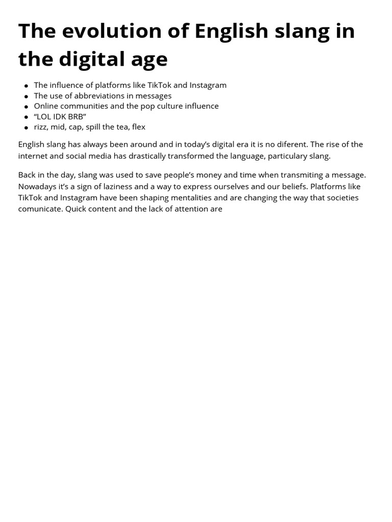 The Evolution of English Slang in The Digital Age | PDF