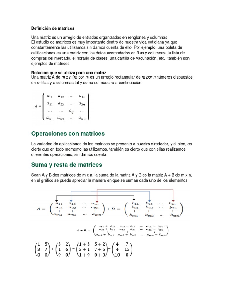 Definición de matrices | Determinante | Matriz (Matemáticas)