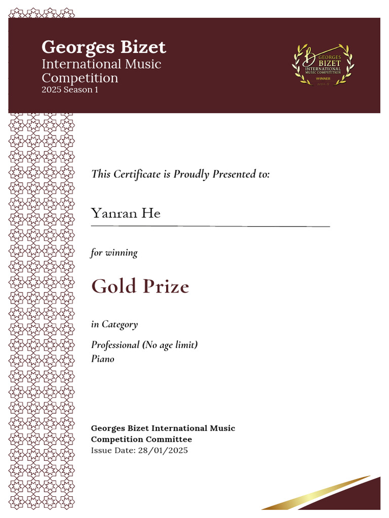 2025 Bizet Music Competition Gold Prize | PDF