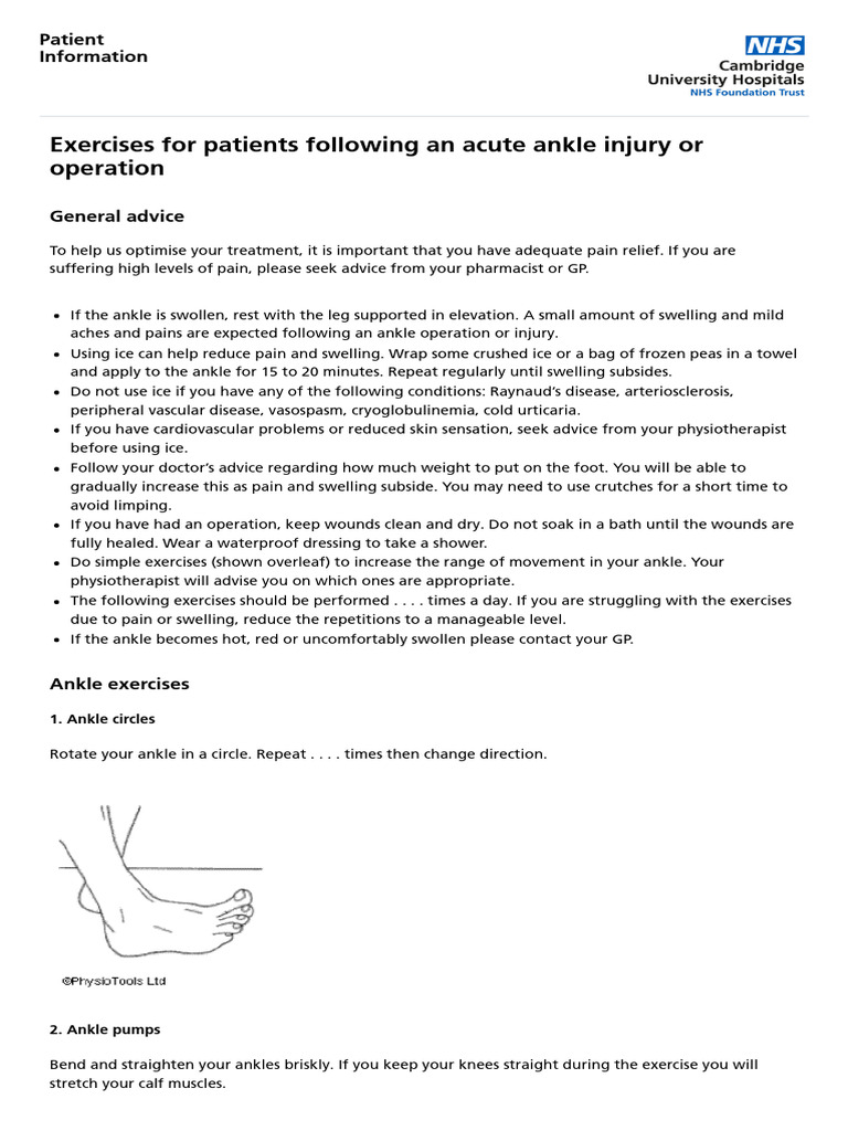 Exercises For Patients Following An Acute Ankle Injury or Operation ...