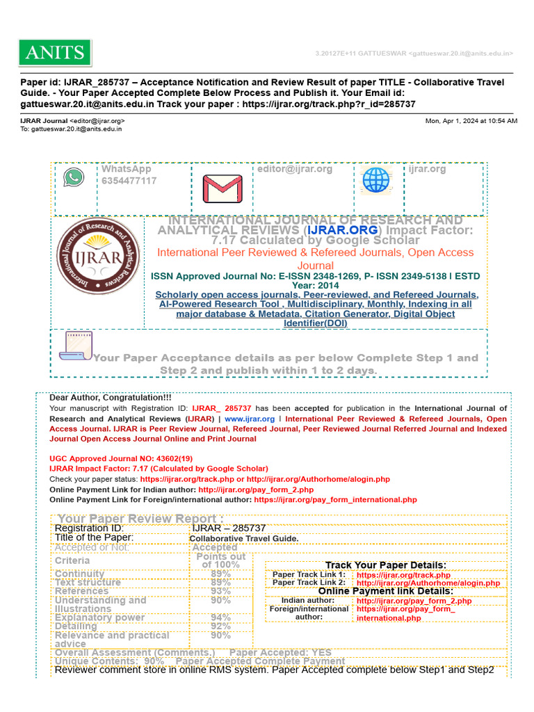 Paper Id IJRAR - 285737 - Acceptance Notification and Review Result of ...