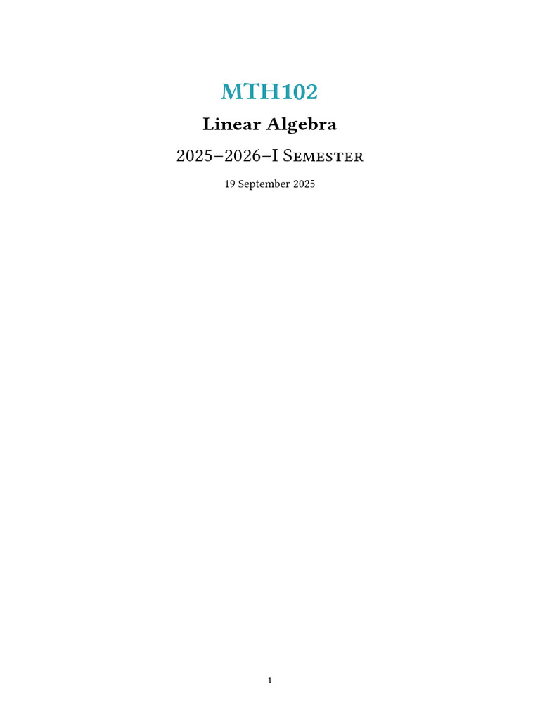 2025-2026-I Semester: Linear Algebra | PDF | Set (Mathematics ...