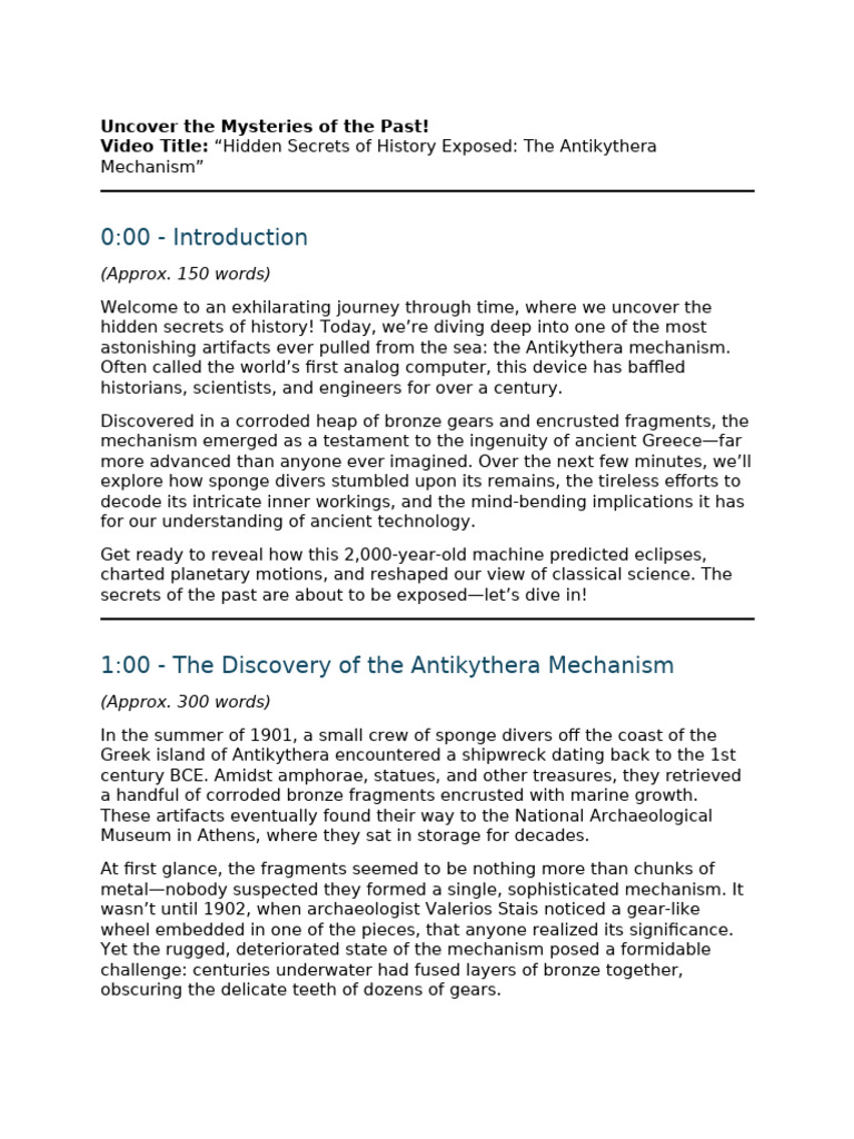 Antikythera Mechanism: Ancient Tech Secrets | PDF | Physical Sciences ...