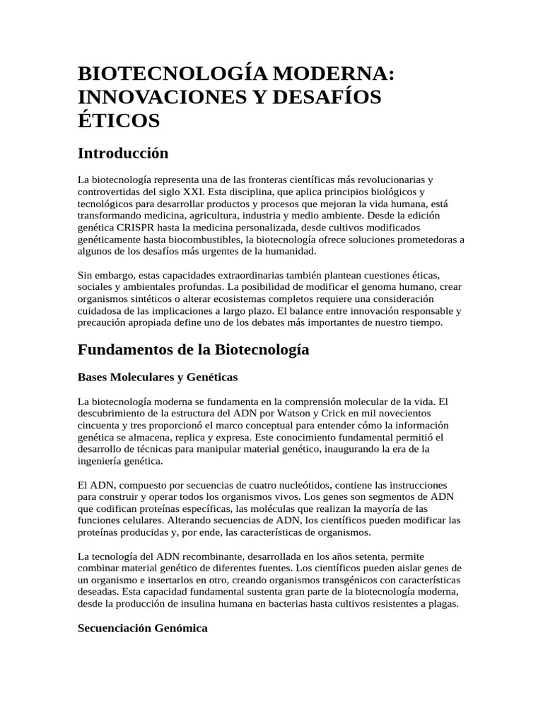 Biotecnología: Innovaciones y Ética | PDF | Cultivos modificados ...