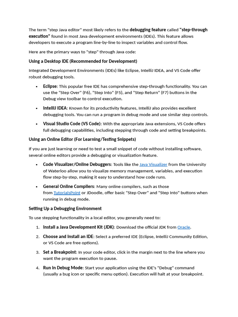 Step Java Editor | PDF | Integrated Development Environment | Debugging