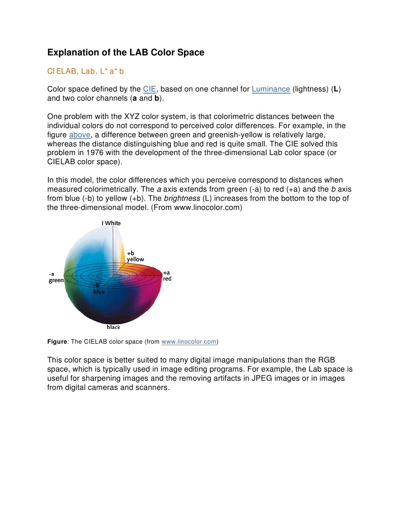 Explanation of The Lab Color Space | PDF | Science & Mathematics