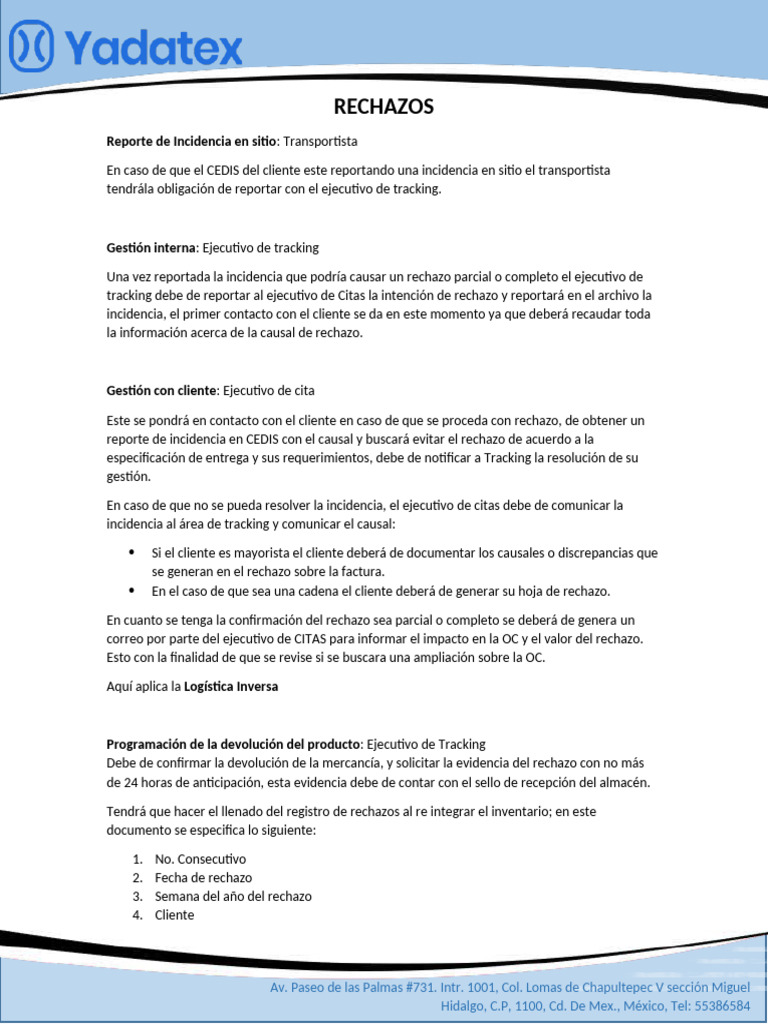 Proceso Rechazos v2024 | PDF | Logística