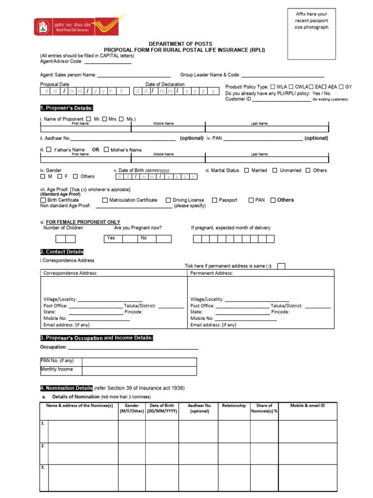 Rpli Proposal Form | PDF | Insurance | Receipt