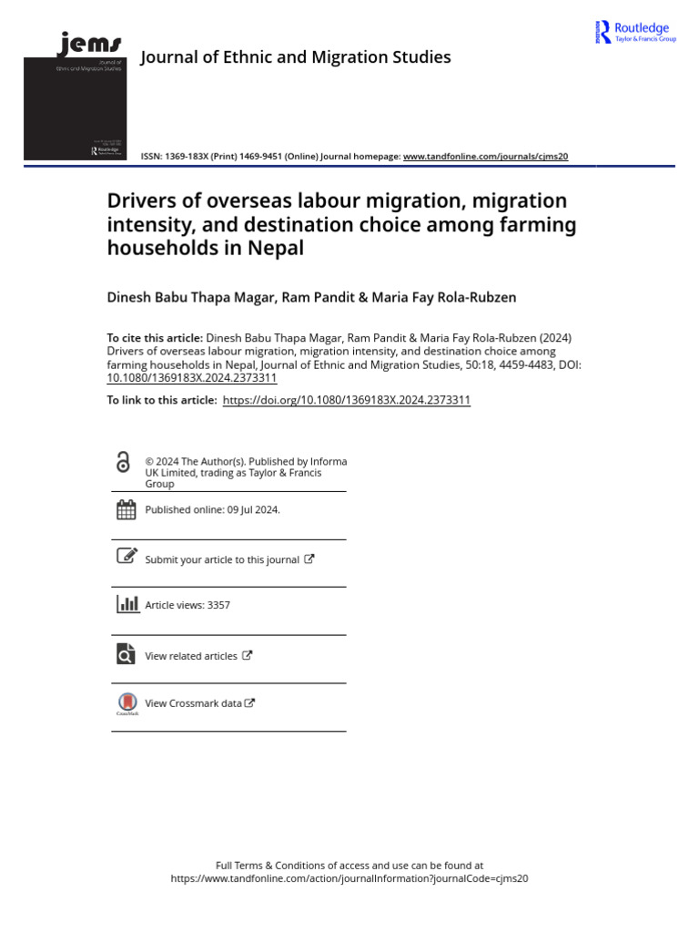 Drivers of Overseas Labour Migration Migration Intensity and ...