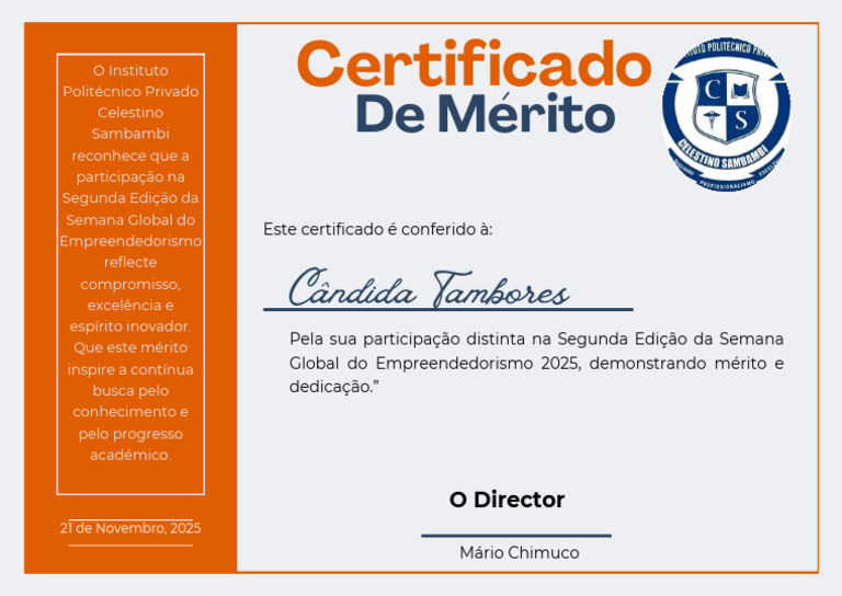 Certificado de Mérito - Semana do Empreendedorismo | PDF
