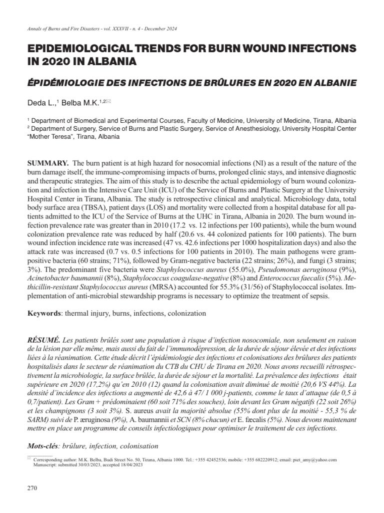 Burn Wound Infection Trends in Albania 2020 | PDF | Infection ...