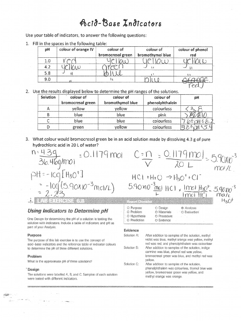 12-Acid-Base Indicators Worksheet Key | PDF