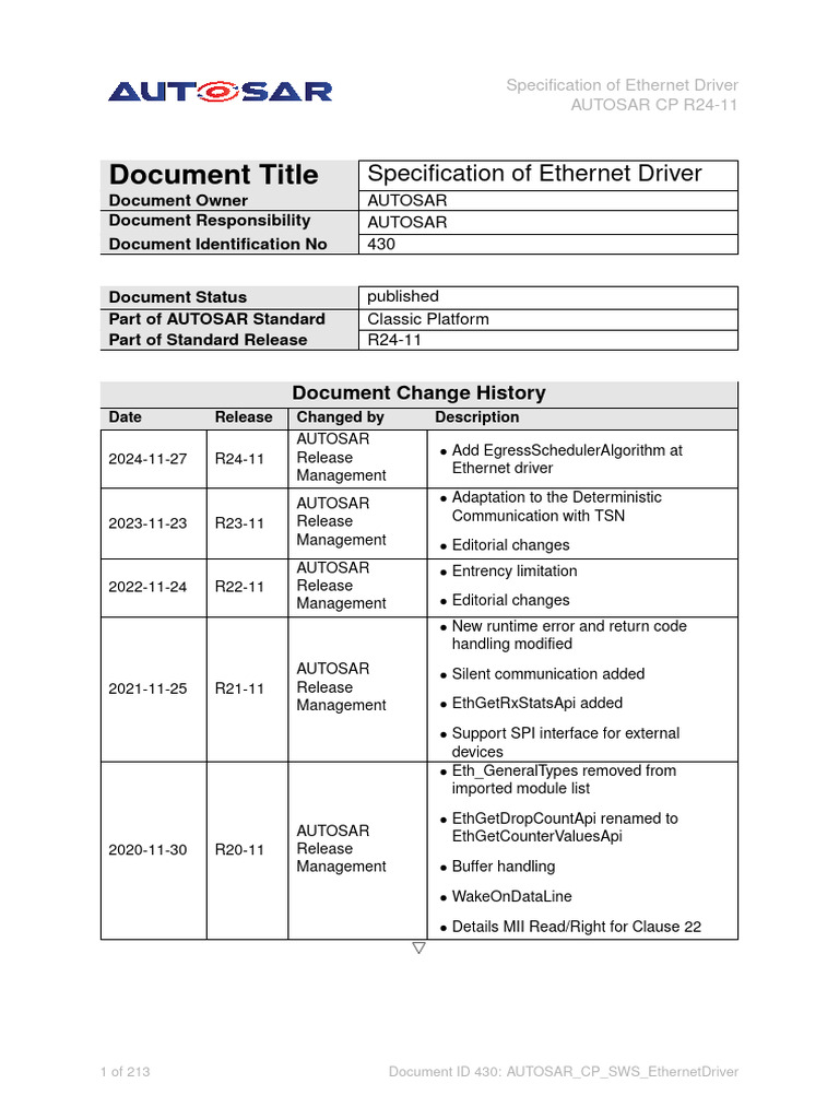 AUTOSAR Ethernet Driver Specification | PDF | Ethernet | Network Switch