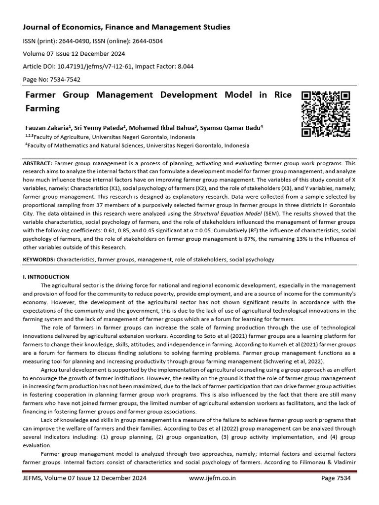 Farmer Group Management Development Model in Rice | PDF | Structural ...