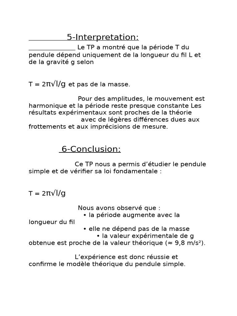 Étude du Pendule Simple et Sa Période | PDF