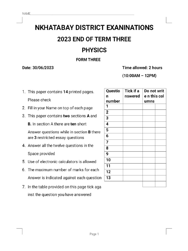 Physics Form 3 Moderated (1) Phoenix | PDF