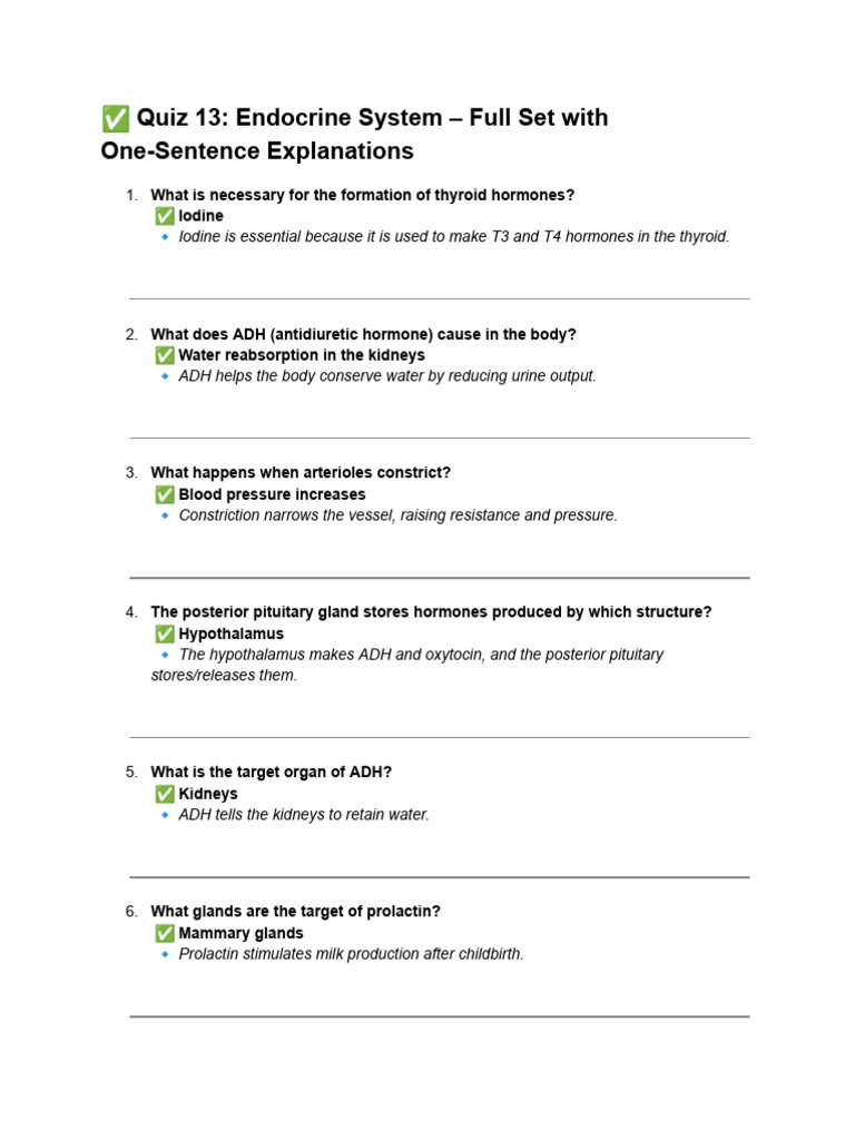 Quiz 13 | PDF | Adrenal Gland | Pituitary Gland