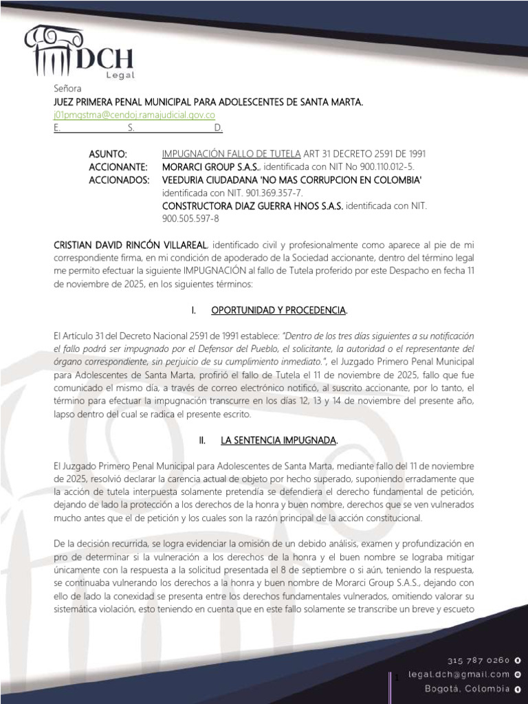 007.Impugnacion Fallo Tutela | PDF | Caso de ley | Justicia