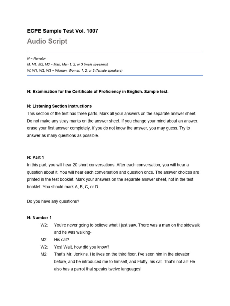 ECPE Listening Test Sample Audio Script | PDF | Memory | Brain