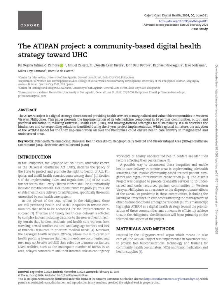The ATIPAN Project: A Community-Based Digital Health Strategy Toward ...