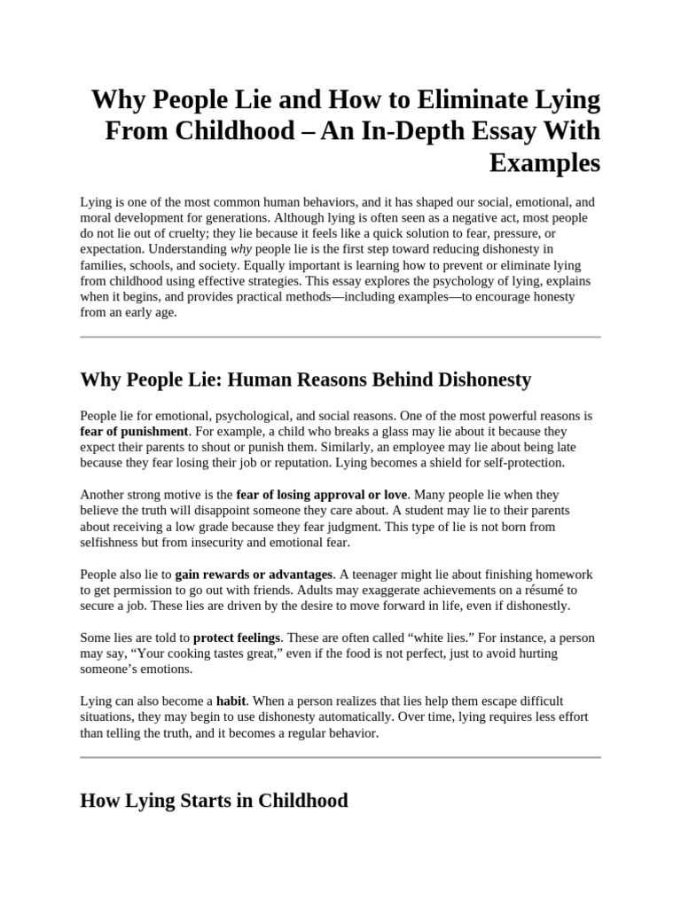 Why People Lie and How To Eliminate Lying From Childhood | PDF | Fear ...