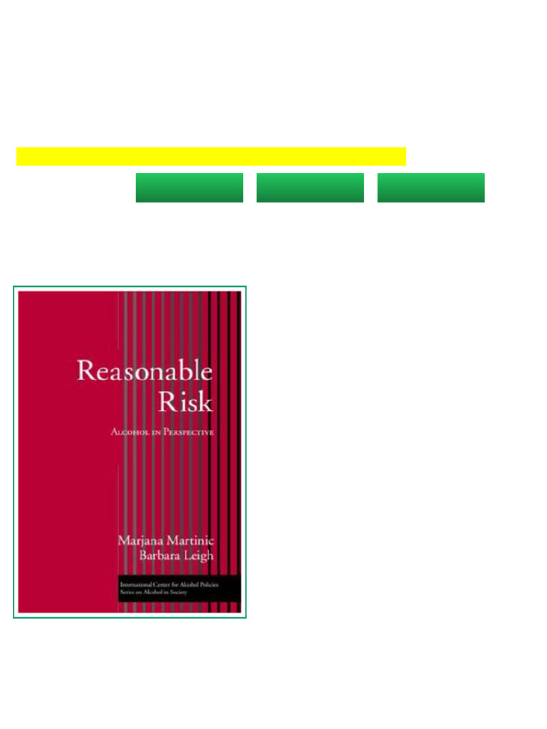 Reasonable Risk Alcohol in Perspective Series On Alcohol in Society 1st ...