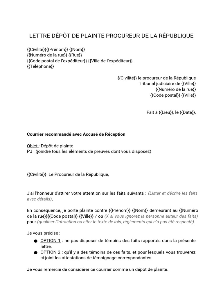 Modèle de lettre de plainte au procureur | PDF