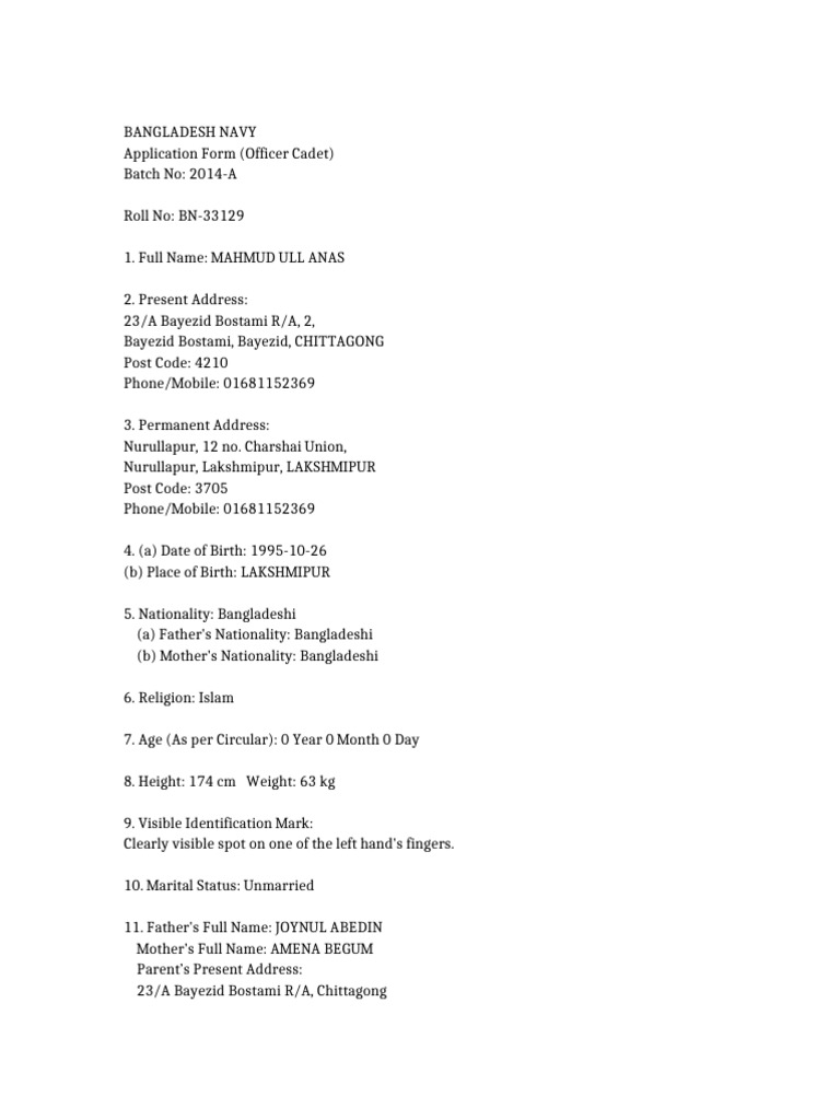Navy Application Form | PDF