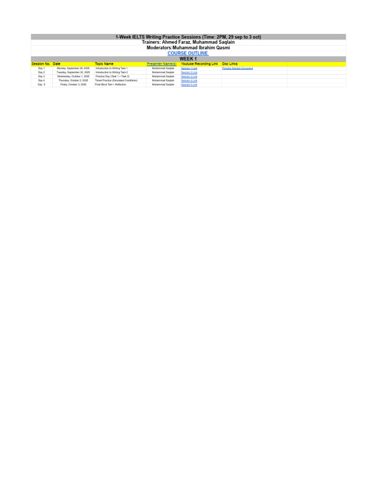 1-Week IELTS Writing Practice Sessions (Time - 2PM) | PDF