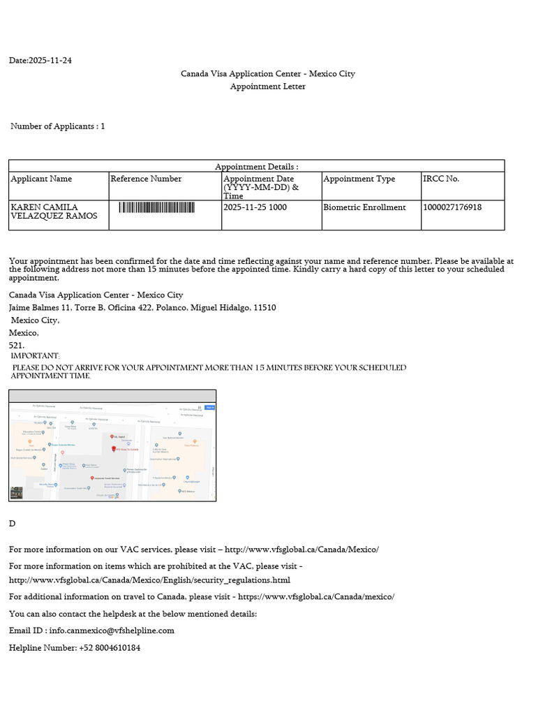 Canada Visa Appointment Confirmation | PDF