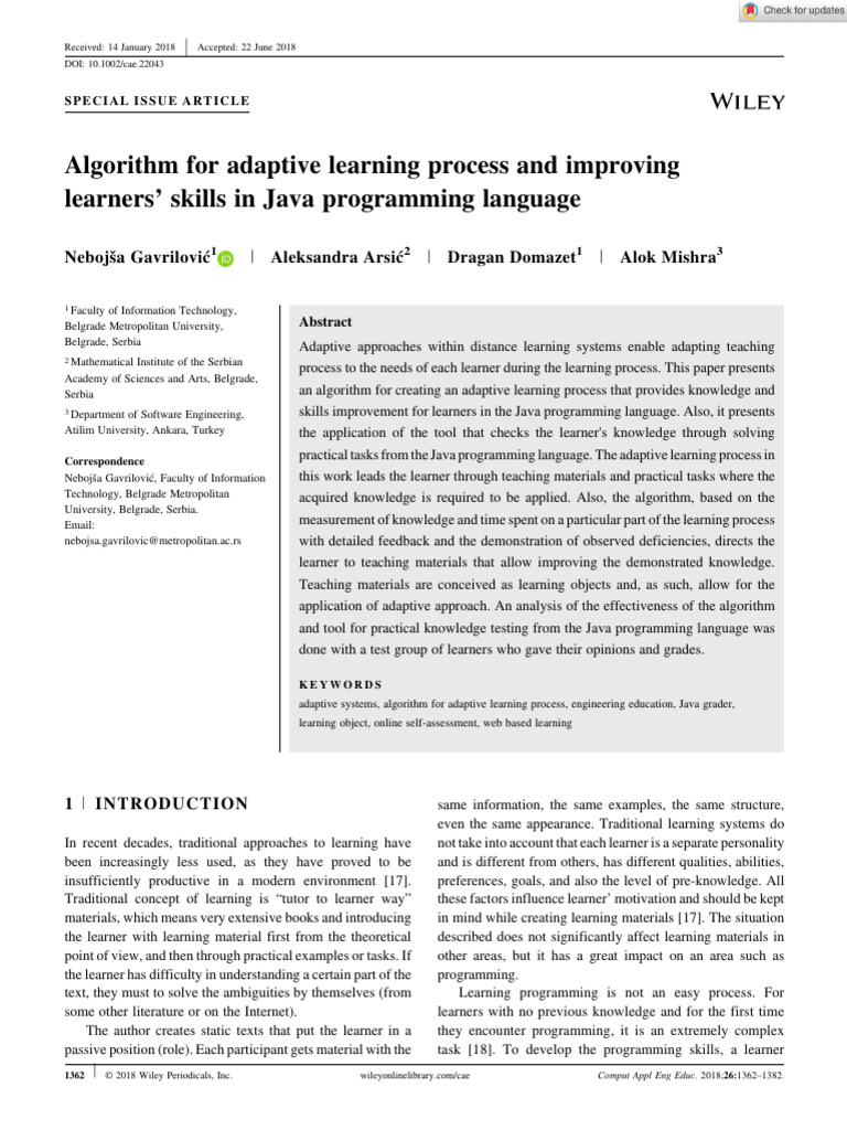 Algorithm for Adaptive Learning Process and Improving Learners Skills ...
