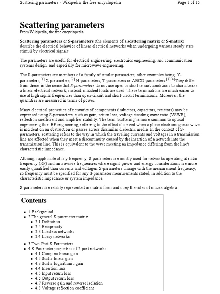 Scattering Parameters: Scattering Parameters or S-Parameters (The ...