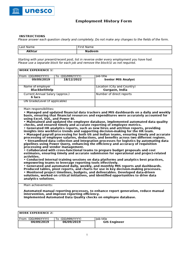 Employment History Form for Job Applications | PDF | Geographic ...