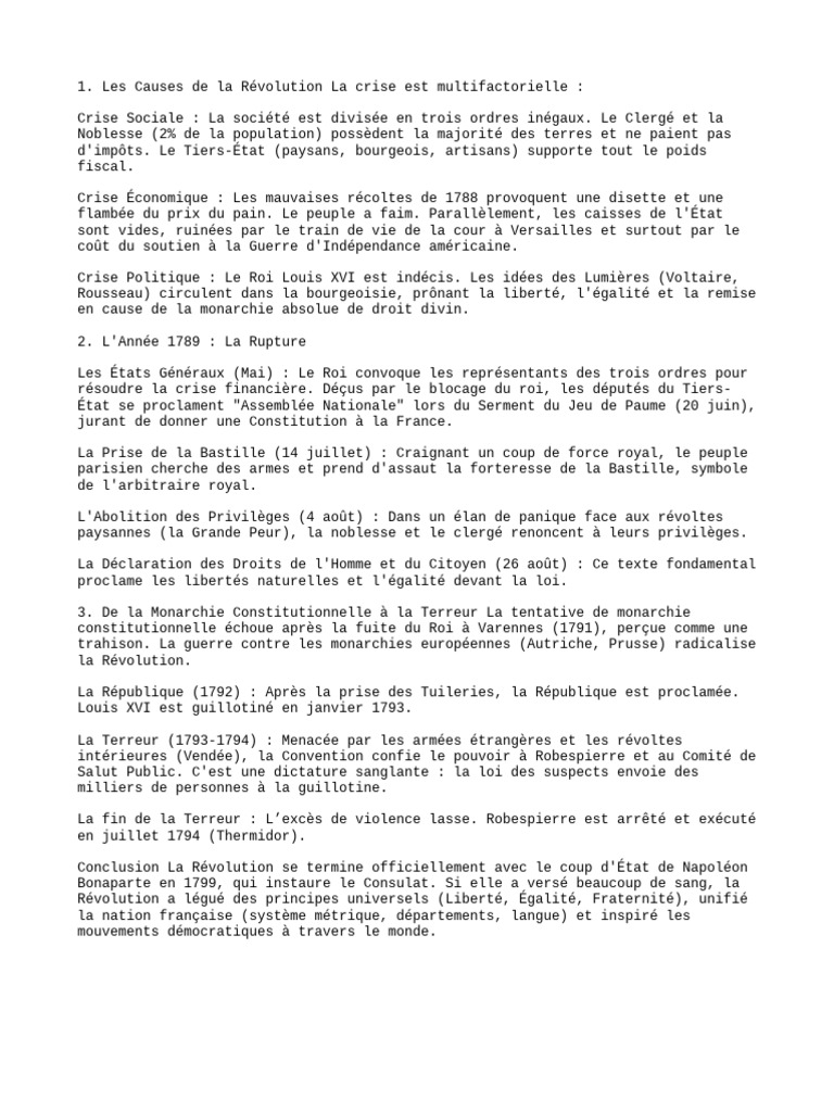 Causes et événements de la Révolution | PDF | Révolution française ...