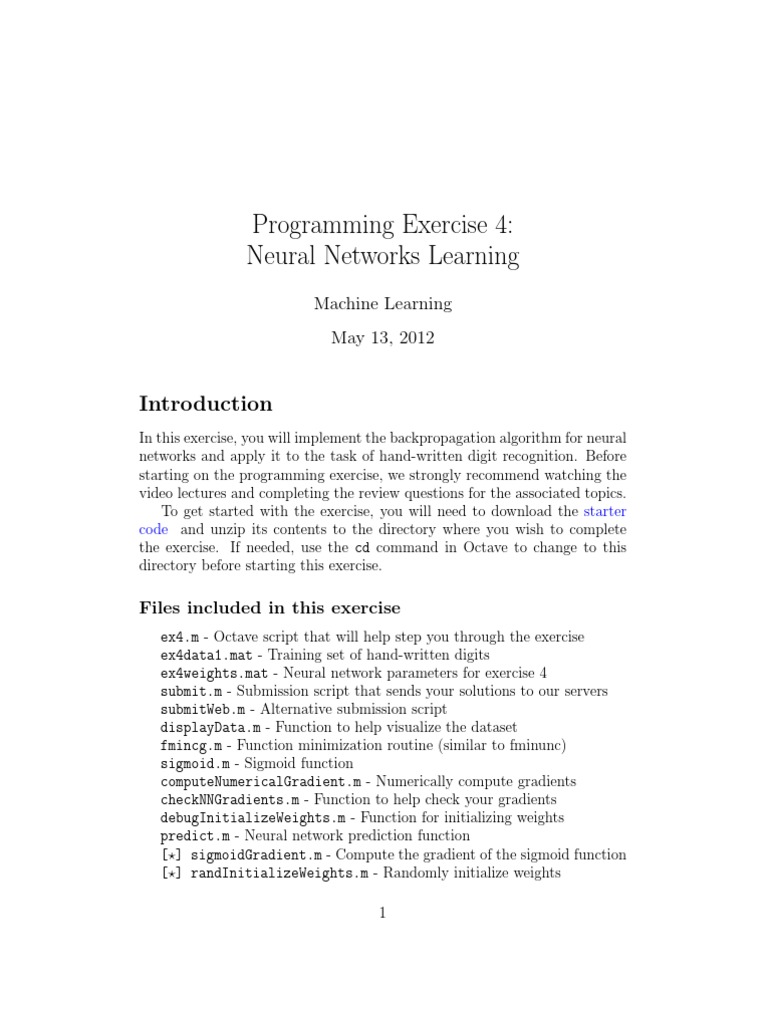 Programming Exercise 4: Neural Networks Learning | Download Free PDF ...