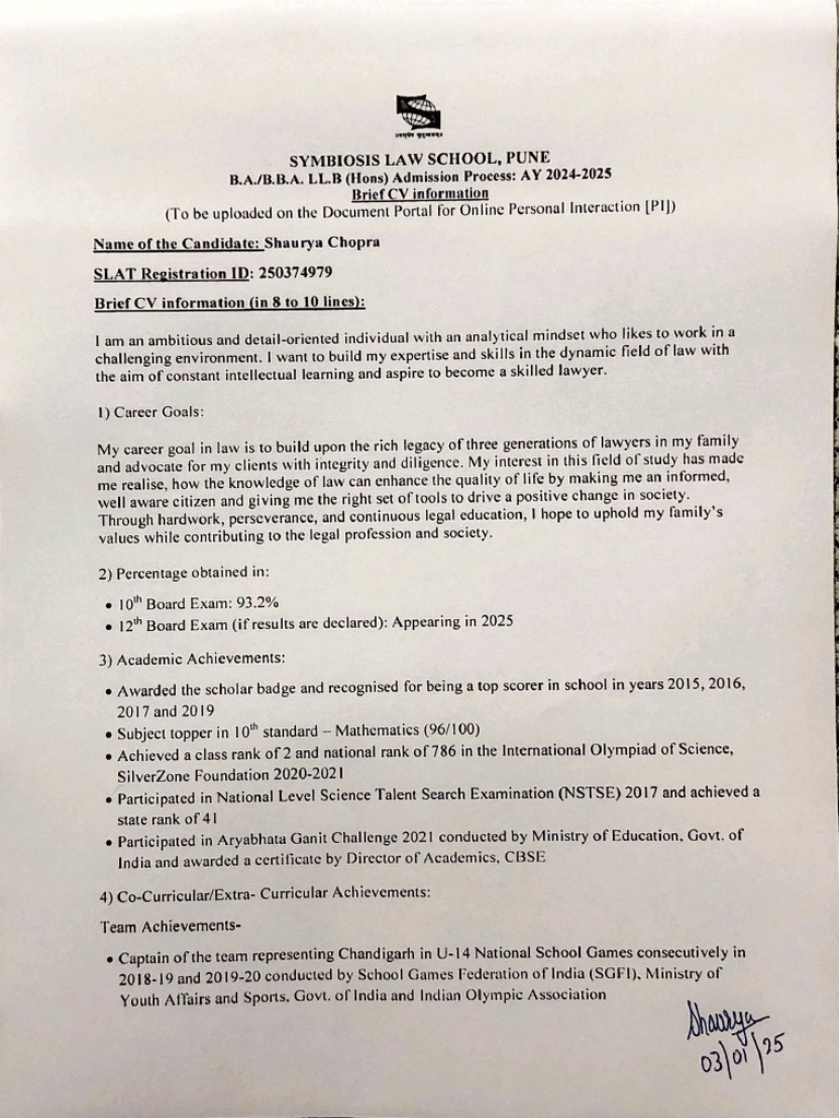 Brief CV Shaurya Chopra | PDF