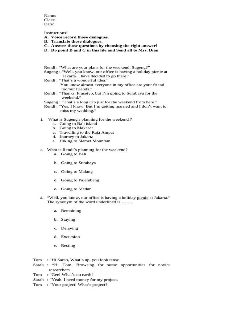 Weekend Plans and Research Opportunities | PDF