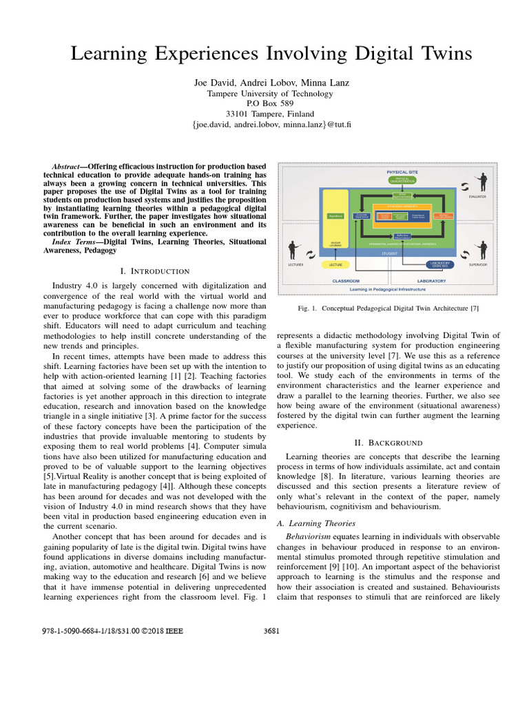 Learning Experiences Involving Digital Twins | PDF | Learning | Behaviorism