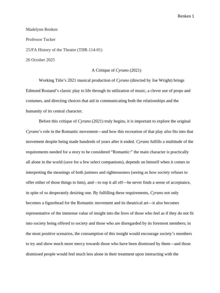 A Critique of Cyrano (2021) | PDF