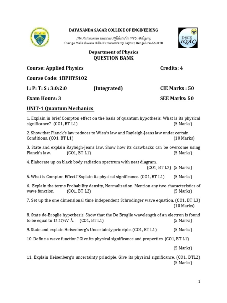 IAT1 Question Bank 2025-26 I SEM CSE Stream | PDF | Electron ...