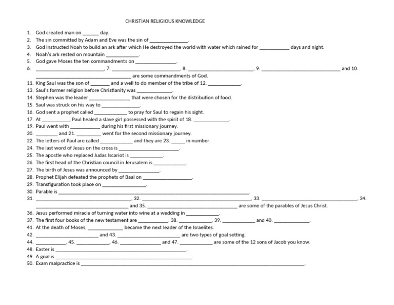 Christian Religious Knowledge Quiz | PDF | Paul The Apostle | Jesus