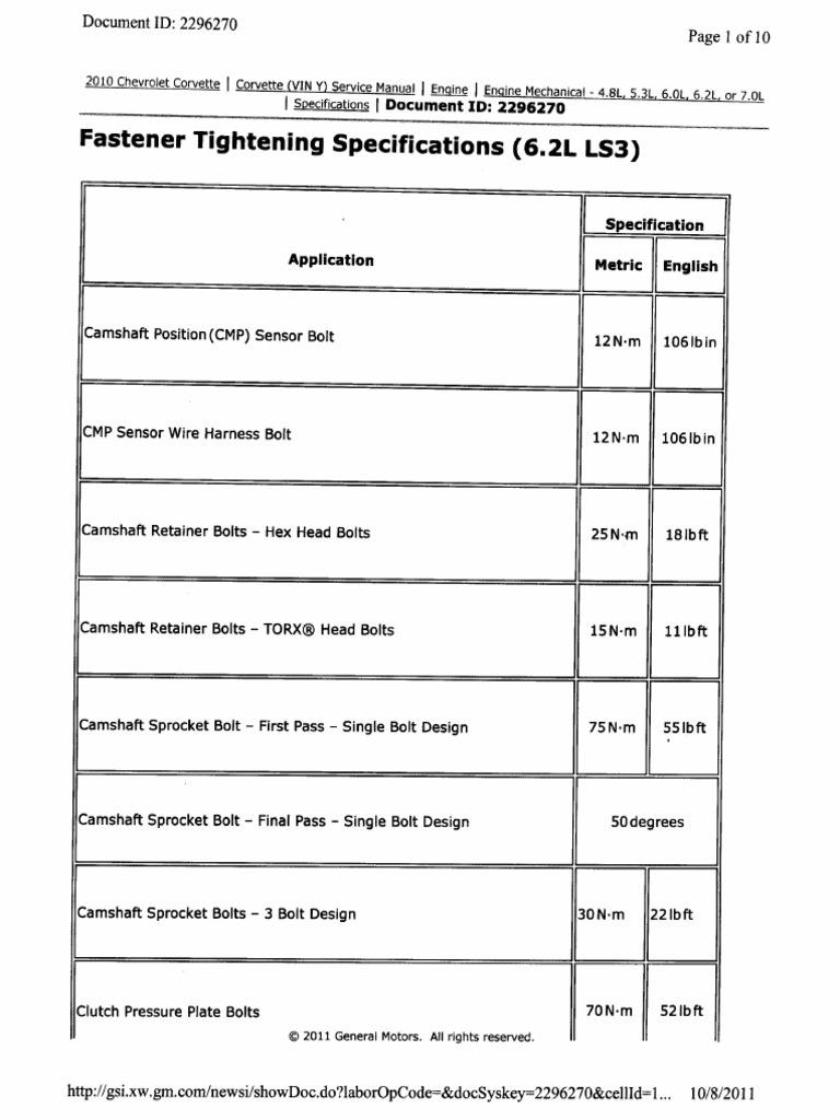 Ls3 Torque Specs