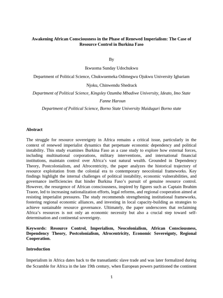 Paper On Awakening African Consciousness in The Phase of Renewed ...