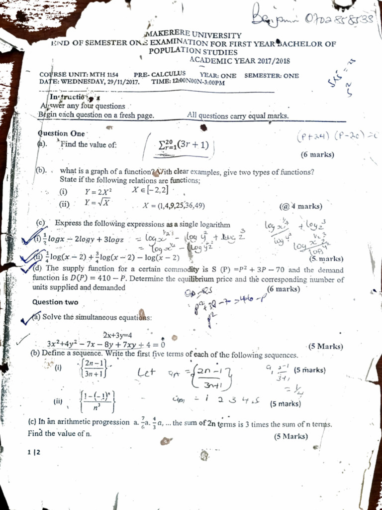 Pre Calculus Tests | PDF